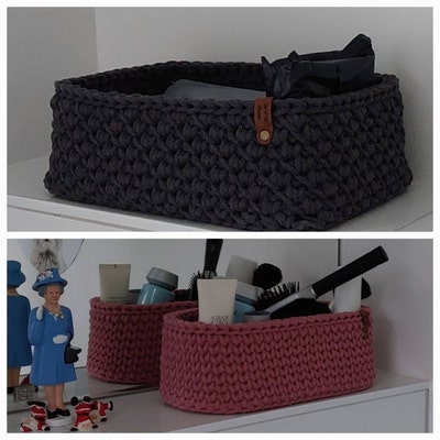 XXL Crochet Basket, Jumbo Bobbiny Round With Wooden Base Crocheted in a ...