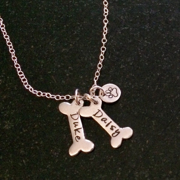 Sterling Silver Dog Bone Two Charm Necklace, Personalized Custom ...