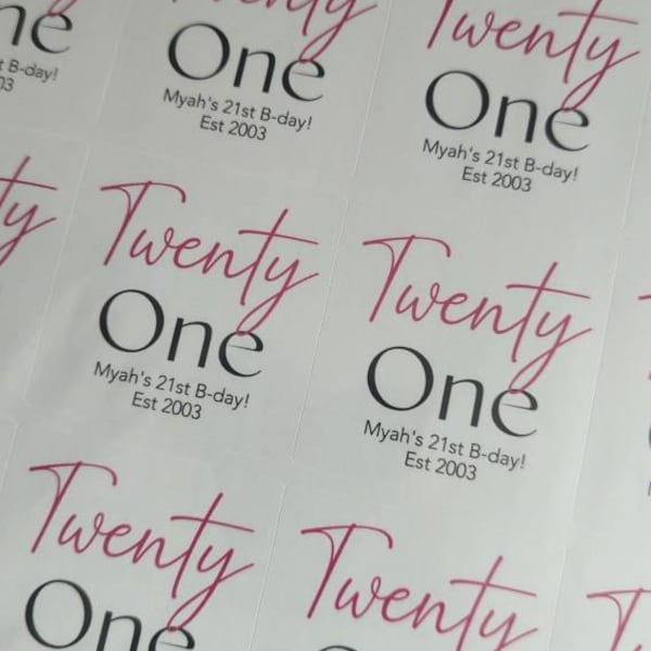 Twenty One Birthday Mini Shot Labels, 21st Birthday Shot Label, Twenty ...