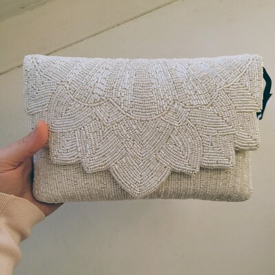 Bridal Clutch, Wedding Clutch, Shell Shaped Beaded Wristlet,couture ...