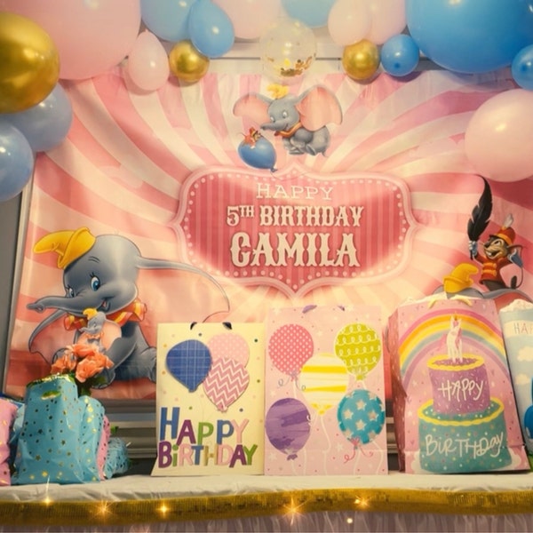 Dumbo Vintage Backdrop Banner, Carnival Circus, Girl Birthday ...