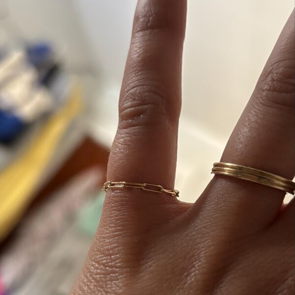 Solid Gold Paperclip Chain Ring, 14k Gold Chain Ring, Paperclip Links ...