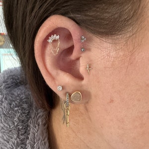 14K Solid Gold Toy Cartilage Stud Diamond Cartilage Flat Back Earring ...