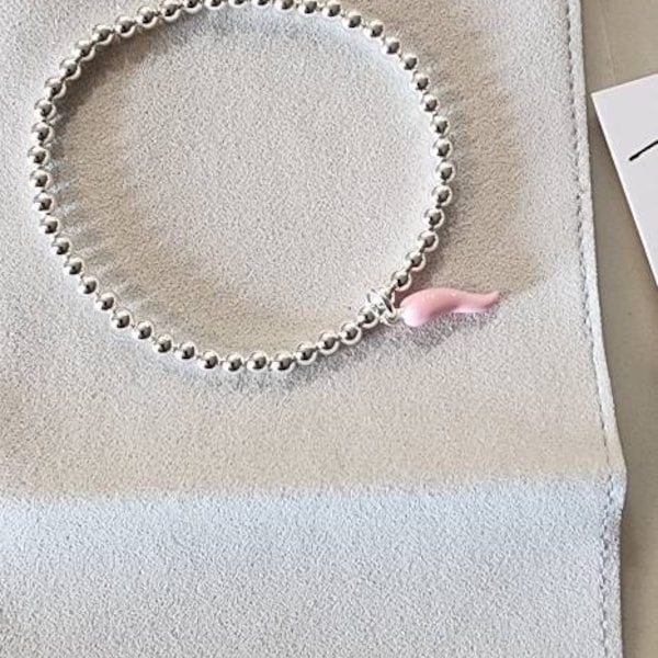 925 Sterling Silver Pink Cornetto, Italian Horn Bracelet, Malocchio ...