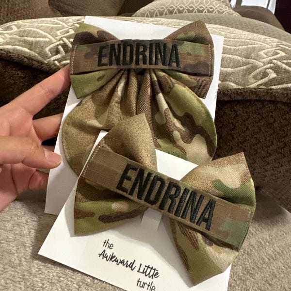 Patriotic RWB Name Tape Bow, Military Bow, Personalized, Air Force Bow ...