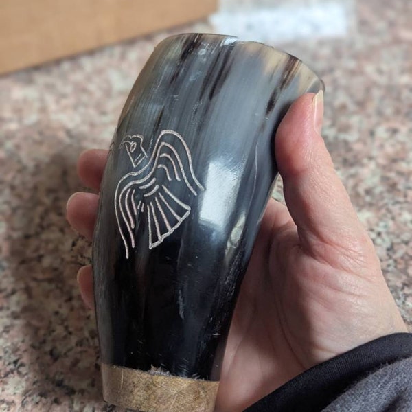 Handcarved Ox Horn Drinking Cups Norse-inspired Carved Design - Etsy