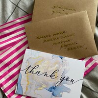 Pack of 10 Pastel Blue & Gold Marbled Ink Folded Thank You / Note Cards ...