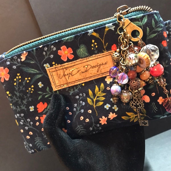 Cotton Double Zip Wallet, Coin & Card Pouch, Zipper Pouch, Keychain ...