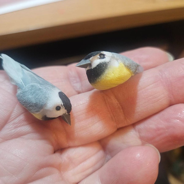 1.5" Titmouse Bird Pair Micro Mini Blue Bird Pair, Birds for Crafts and ...