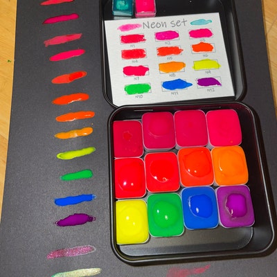 Neon Set for Handmade Watercolor Paints Half Pans in Tin Case - Etsy