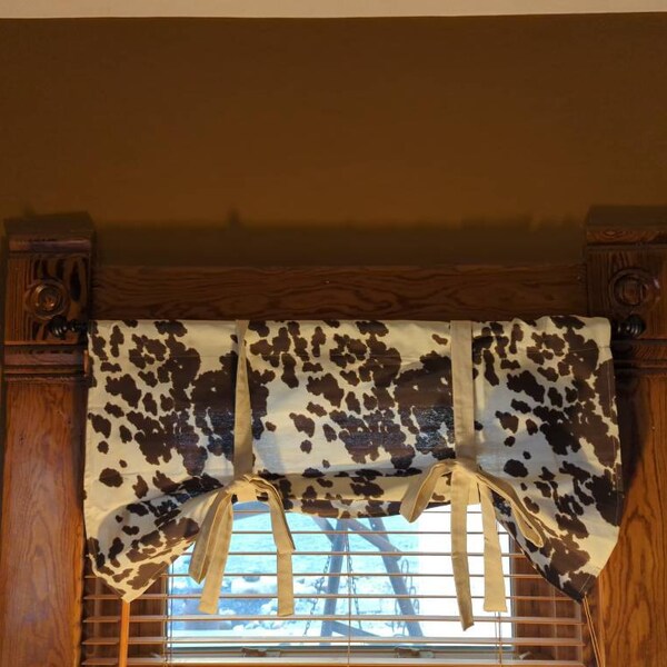 Farmhouse Cow Print Tie up Valance, Farmhouse Valance, Rustic Valance ...