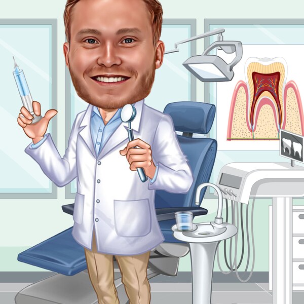 Custom Male Dentist Cartoon Portrait, Dentist Portrait, Gift for ...