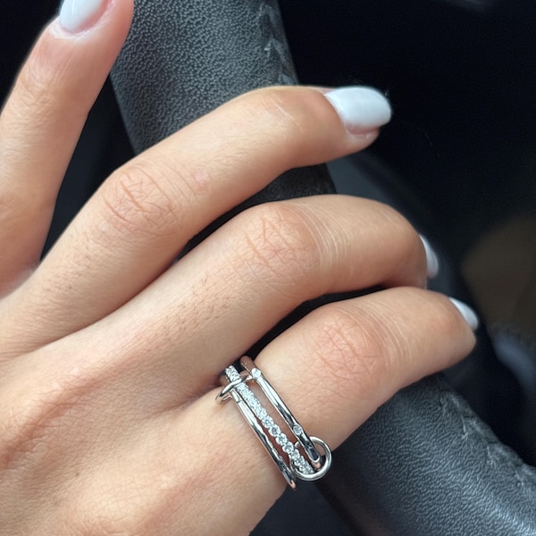 Multi Band Rings,3 Interlocking Silver Bands Ring Silver Stackable Band ...