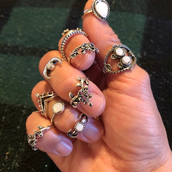 10 Piece Gold Ring Set Silver Rings Pearl Ringset Tarnish Free Gift for ...