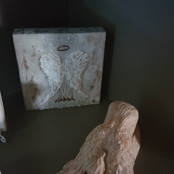 Textured Back Angel With Glass, Block Art, Glass Art, Resin Art ...