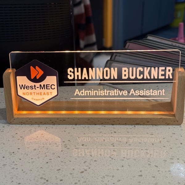 Personalized Name Plate With Wooden Base | Lighted Acrylic Nameplate ...