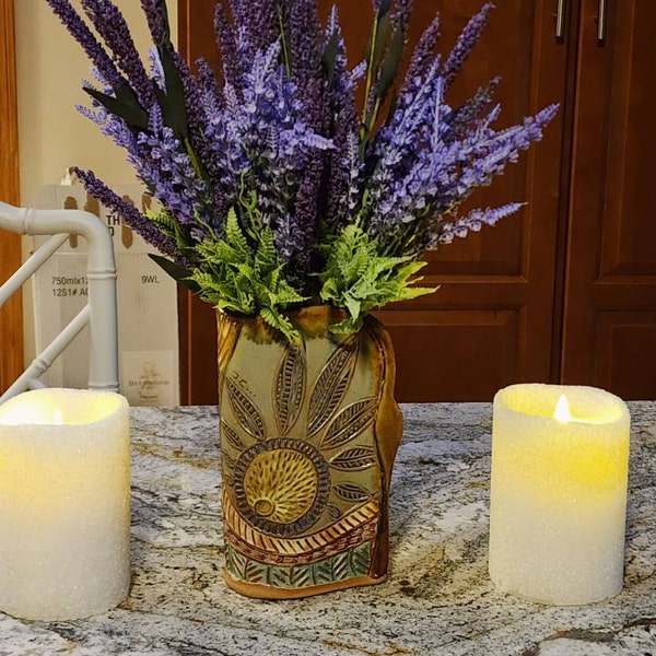 Sun Design Pottery Flower Vase Hand Made - Etsy
