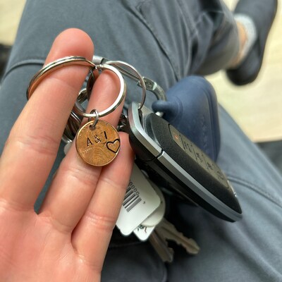 2 Personalized Penny Keychains, Anniversary Gift, Husband Wife Key ...