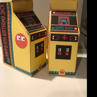 PDF Template Personalized Retro Arcade Machine Party Favor Box size and ...