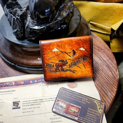 Leather Elk Hunting License Case, Wallet, Holder, Can Take Your Drivers ...