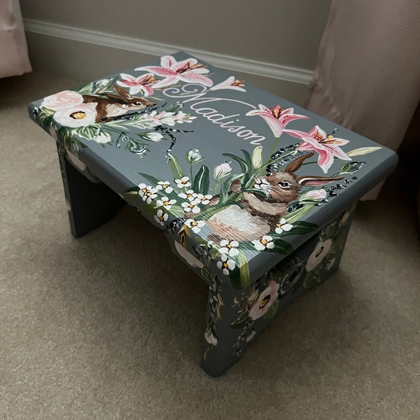 Horses Running in a Field, Painted Step Stool,horse Bench,horse Wooden ...