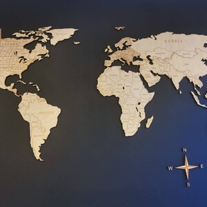 Walnut Wood Map Wooden Wall Map 3 D Wood Wall Map Travel World | Etsy