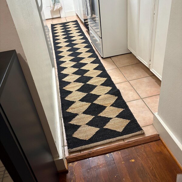 Black Jute Runner Rug 2 X 22 Ft- Diamond Pattern Hallway & Staircase ...