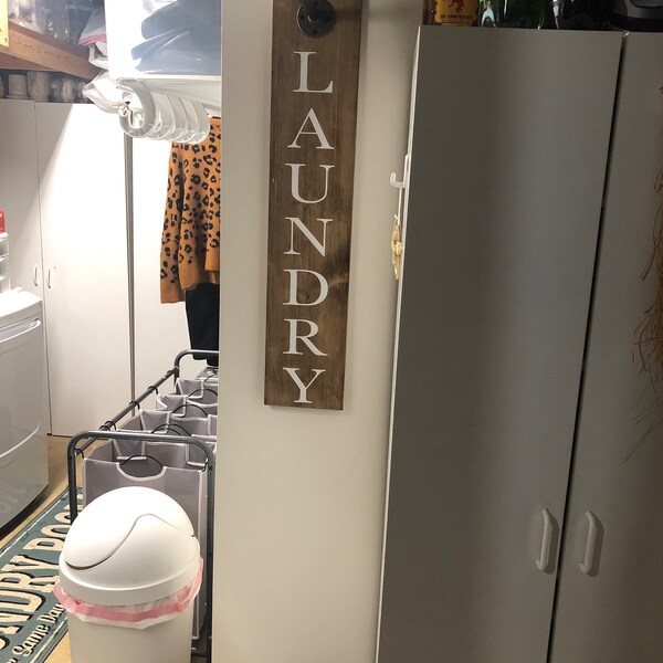 Laundry Sign With Hanging Pole | Rustic Laundry Room Hanger | Farmhouse ...