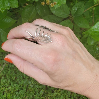 Moose Antler Wrap Ring Solid Cast 925 Sterling Silver Hand Polished ...