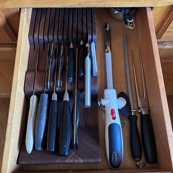 In-drawer Knife Block | Handmade in USA, Maple and Walnut. Space-saving ...