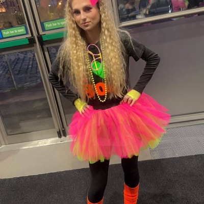 Neon Pink Tutu Skirt 80's Fancy Dress I Love T-shirt Set Leg Warmers ...