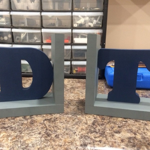 Navy Letter Bookends, Initial Bookends, Wooden Custom Bookends - Custom ...