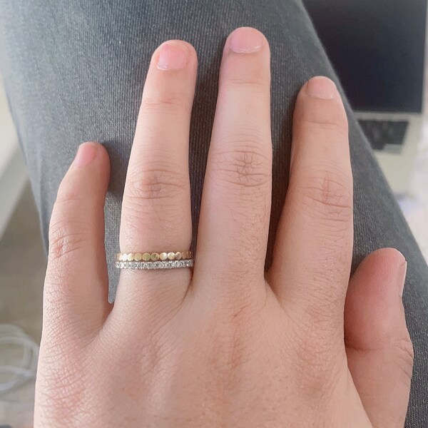 14k Gold Dot Stacking Ring, Solid Gold Beaded Band, Minimalist Thin Ring, Skinny Gold Midi Ring ...