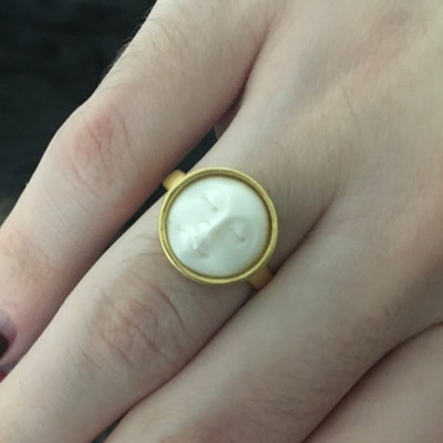 Moon Face Ring. Hand Casted Full Moon in Brass Gold Setting. Gold ...