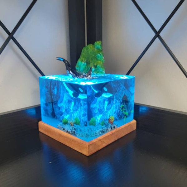 Orca Whale and Diver Resin Lamp, Killer Whale Night Light,epoxy Resin ...