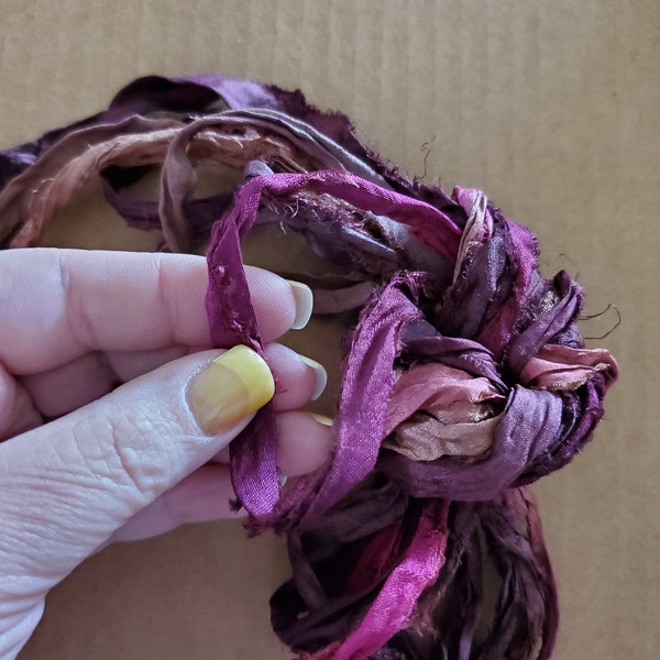Razzle Dazzle Beet Juice Recycled Sari Silk Ribbon Yarn 5, 10 Yards or ...
