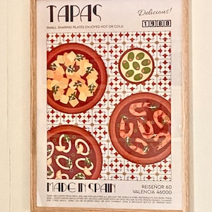 Tapas Print, Spain Poster, French Retro, Kitchen Decor, Food Art, Mid ...