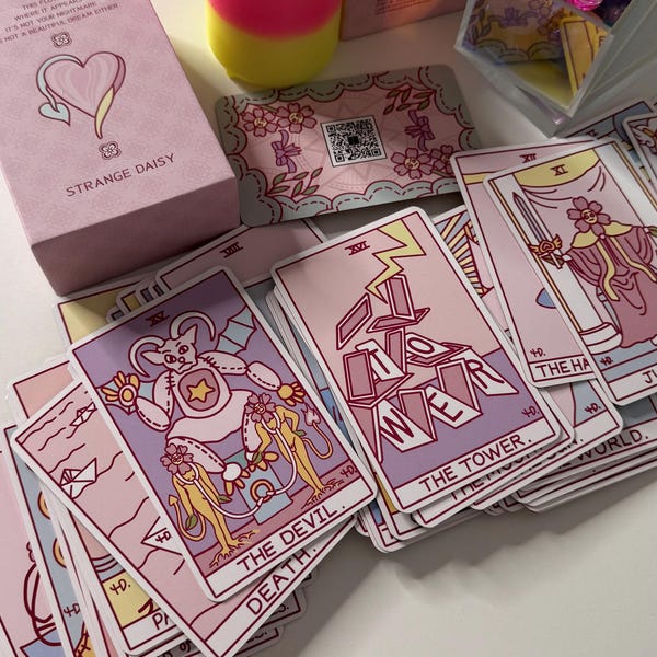 Strange Daisy Tarot Rider-waite Pink Cards Cartoon Art Nature Love ...