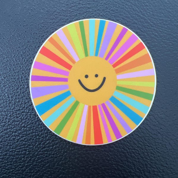 Happy Sun Sticker: Rainbow Smiling Face, Waterproof Vinyl Gifts for ...