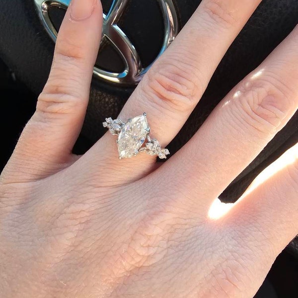 Floral Marquise Cut Moissanite Engagement Ring Vintage Moissanite Diamond Wedding Ring Eco ...
