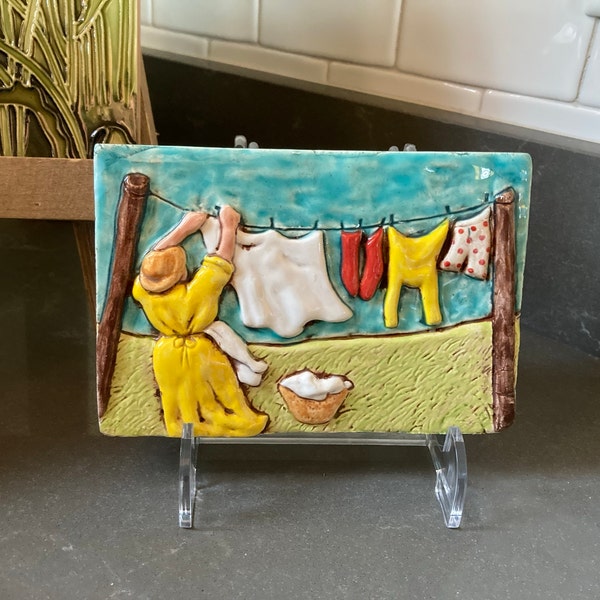 Retro Hanging Laundry Line Handmade 4x6 Ceramic Art Tile - Etsy