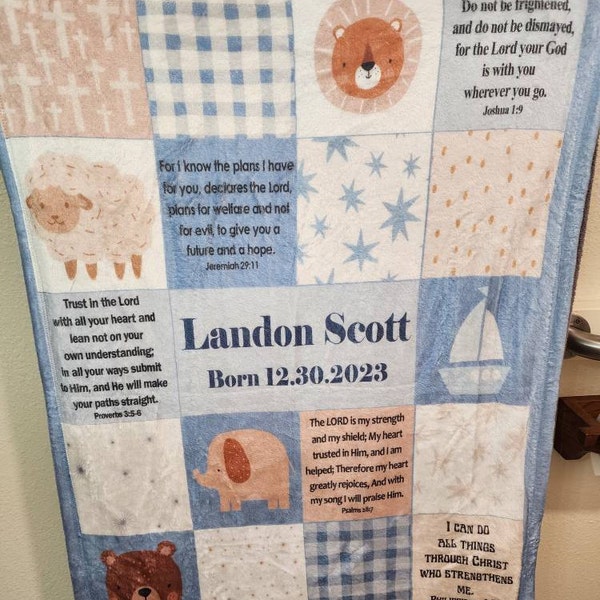 Personalized Scripture Blanket, Christian Gift, Woodland Animals Baby ...