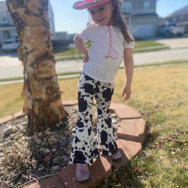 Girls Cow Pants, Cow Print Bell Bottoms, Cow Birthday Pants, Farm Theme ...