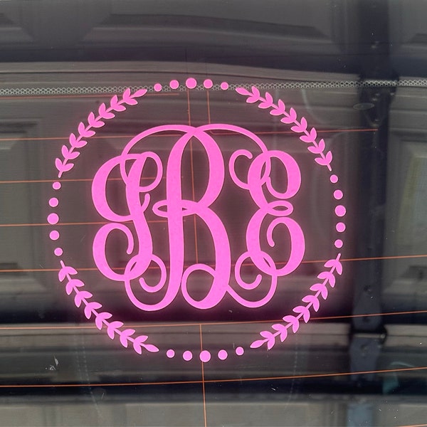 Glittery Custom Circle Monogram Car Window Decal Vine Personalized ...