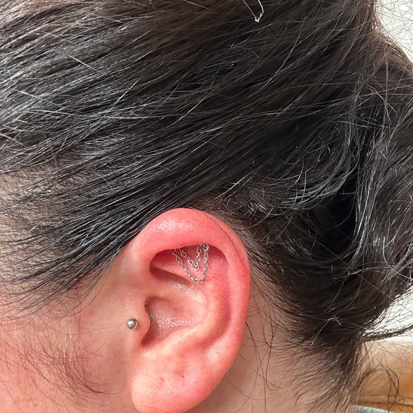 16G Double Chain Drape/dangle CZ Hidden Helix Piercing/rook Earring ...