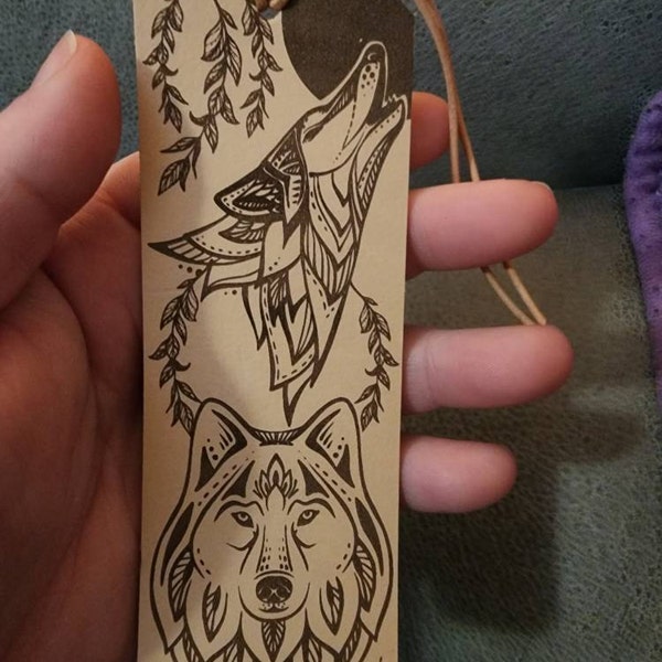Howling Wolf Feather Bookmark, Wood Bookmark, Bookmark Exchange, Laser ...