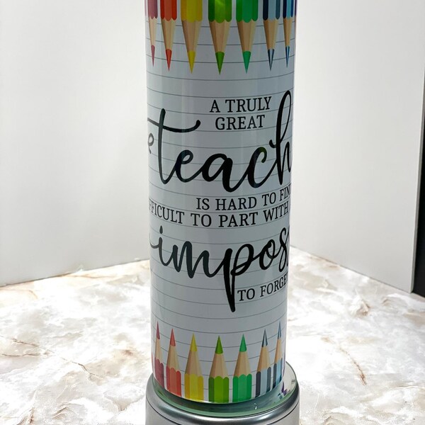 20 Oz Skinny Tumbler Rainbow Pencils Teacher Tumbler Crayons Teacher ...