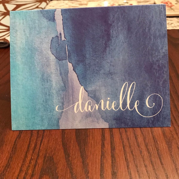 Watercolor Wash Personalized Note Cards - Red or Blue - Monogram ...