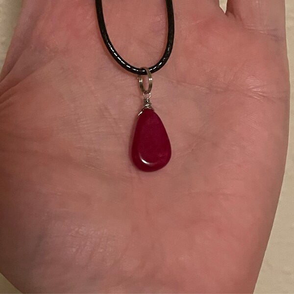 Big Red Ruby Pendant Necklace, 18 Inches Plus Extender, Vegan Leather ...