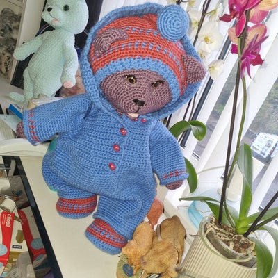Crochet Pattern Teddy Bear in Overalls and Hat. - Etsy